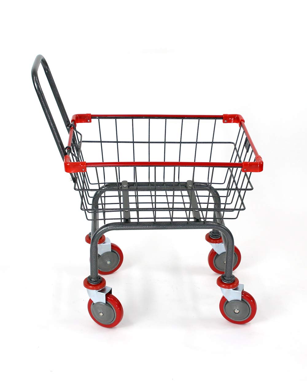 CHAMINUSA U HANDDLE Grocery & Laundry CART 1.5 Bushel (Gunpowder Metal) Red, Blue Trim (Red)