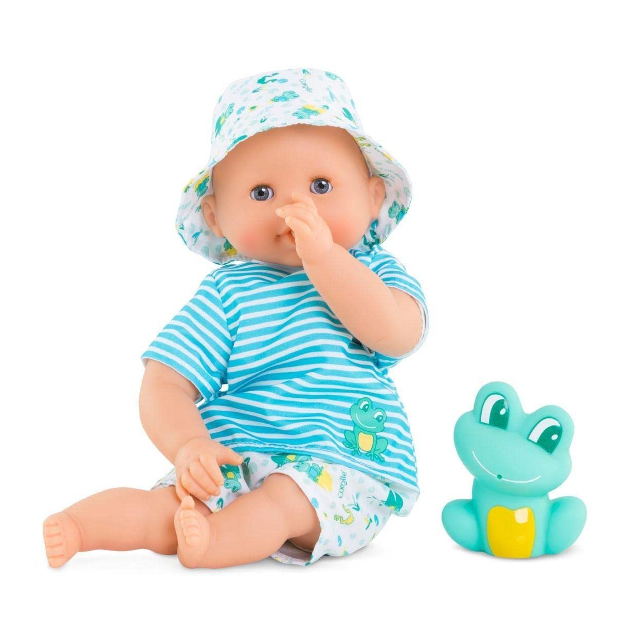 Corolle Bebe Bath Marin Baby Doll - 12" Soft-Body with Rubber Frog Toy, Safe for Water Play in Bathtub or Pool, Vanilla-Scented - for Kids sges 18 Months and up