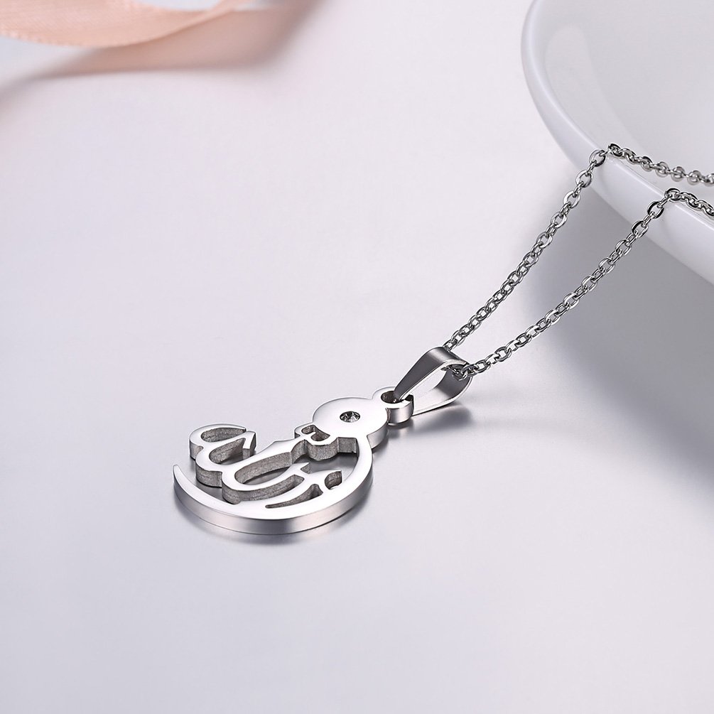 Allah Necklace Women Muslim Islamic Jewelry Chain Silver Stainless Steel Crescent Moon Allah Small Pendant