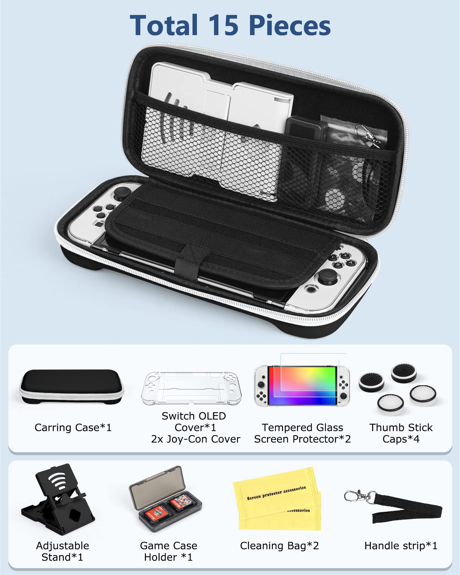 RTTACRTT Carrying Case for Nintendo Switch OLED, Hard Shell Travel Carrying Case for Nintendo Switch with Case, HD Screen Protector, Stand, Thumb Grips