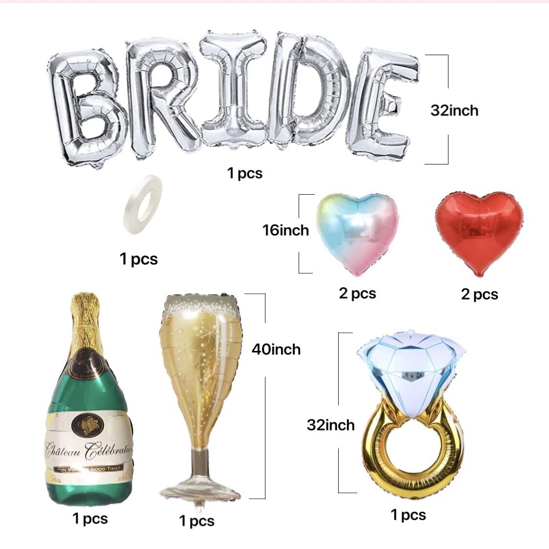 Huge Silver Bride Balloons Set, Diamond Ring Balloon, Silver Bachelorette Party Decorations Bride Balloons Bachelorette Bachelorette Balloons,Bridal Shower Balloon, Bride Decorations