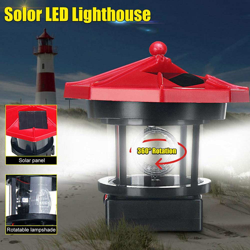PXRJE Solar Lighthouse,LED Solar Powered Lighthouse,IP65 Waterproof LED Solar Hanging Lamp,360 Degree Rotatable Outdoor Solar Light,Suitable for use in courtyards, lawns, etc(Red,3.74inch)