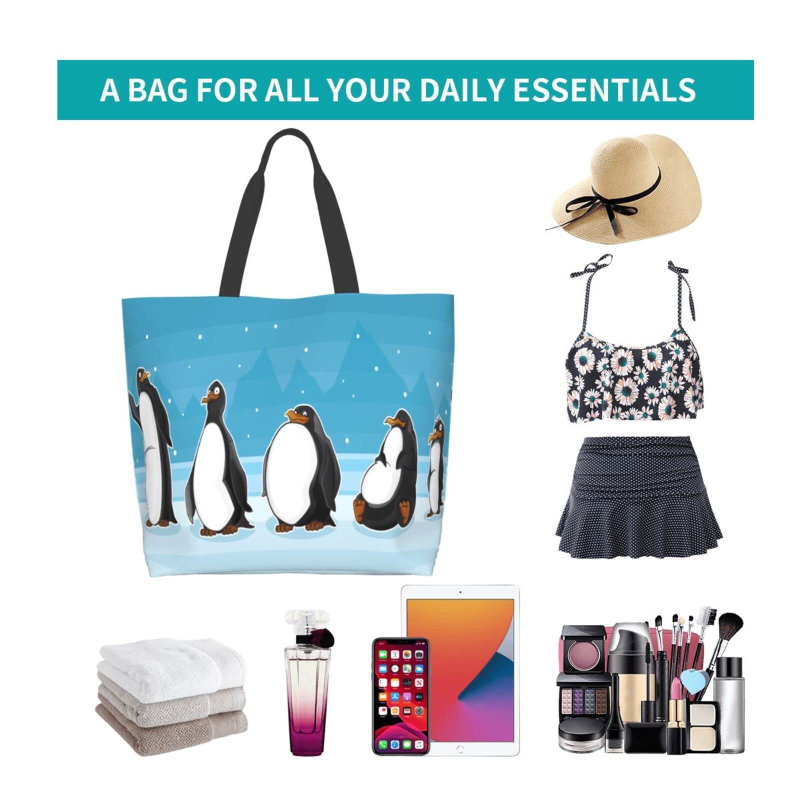 B TREE Funny Animals Penguin Canvas Tote Bag Women Casual Shoulder Bags For Shopping Grocery Large Handbag