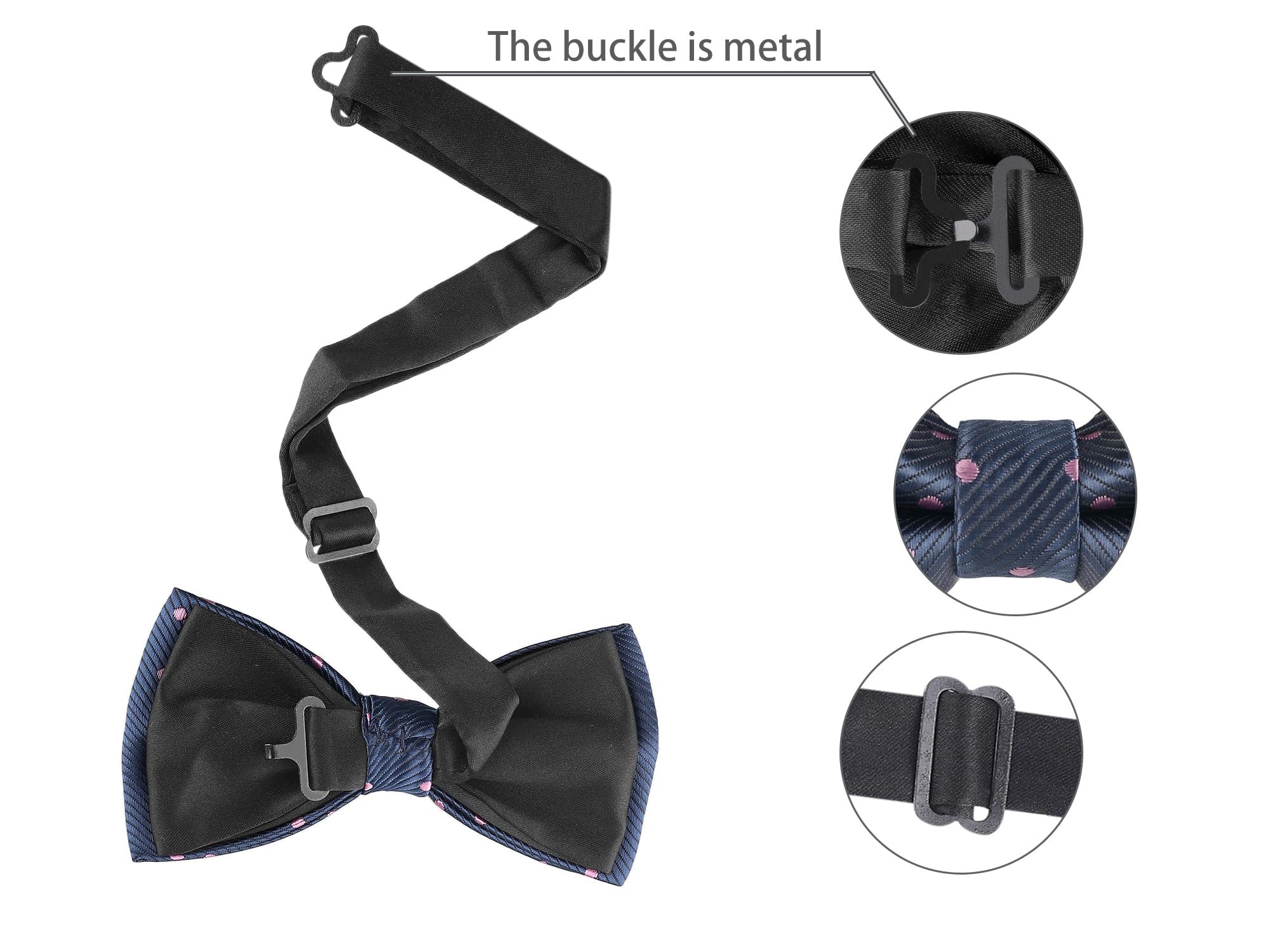 Allegra K Men's Pre-Tied Adjustable Polka Dots Neck Ties Tuxedo Work Party Prom Bowtie One Size Navy Blue Pink