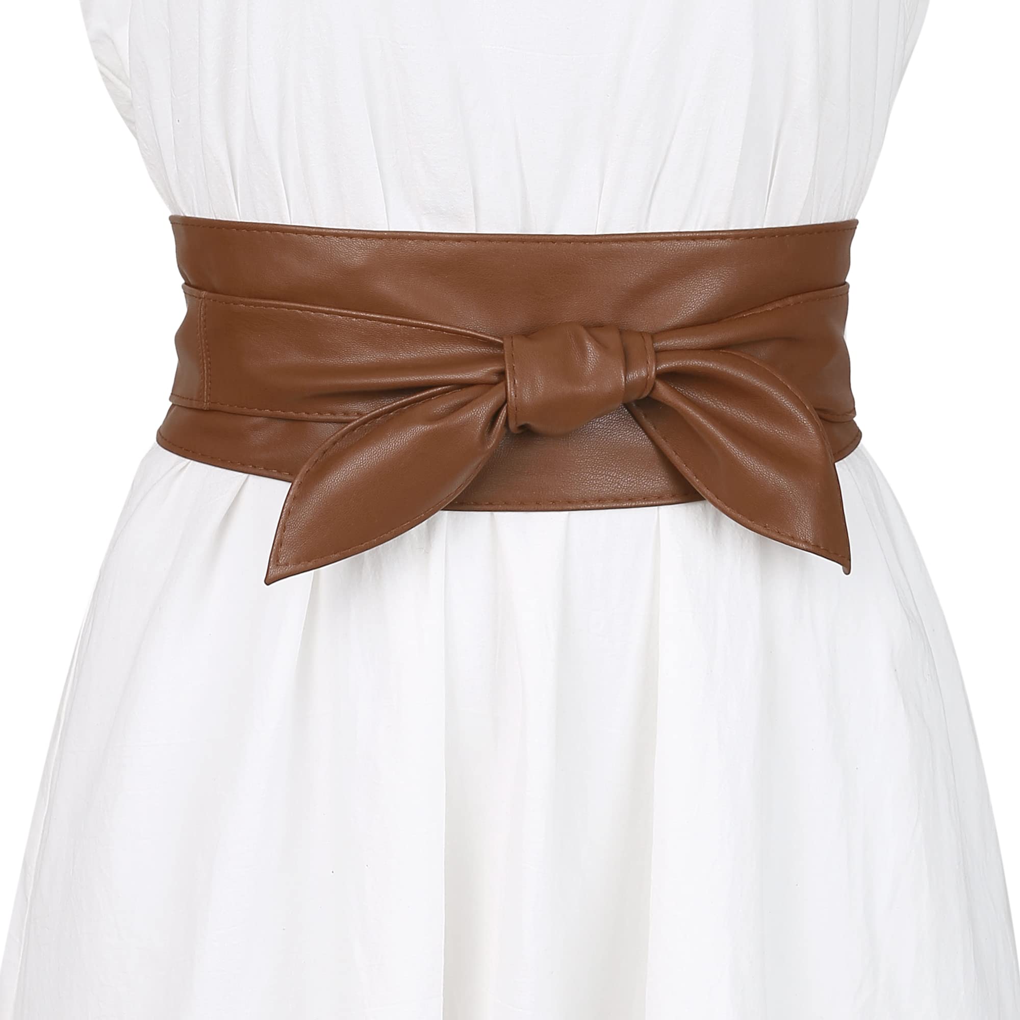 Allegra K Womens Wrap Around Obi Belts Wide Waist Band Belt for Dresses 65-72cm/25.59-28.35" Brown