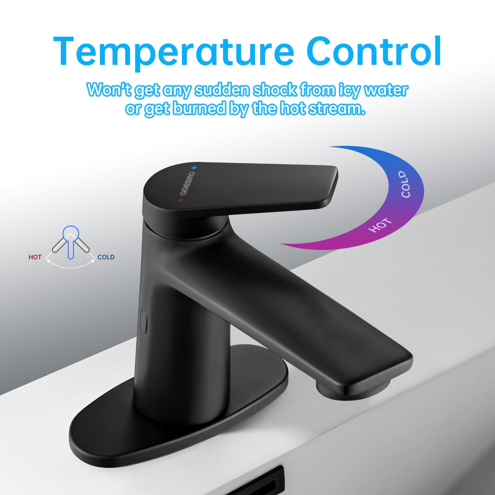 GOESMO Touchless Smart Bathroom Faucet for 1 or 3 Holes, Automatic Sensor Faucet 1 Handle, Adjustable Cold & Hot Temperature & Water Flow, Short & Long Instruction Modes, Metal Matte Black Bath Faucet