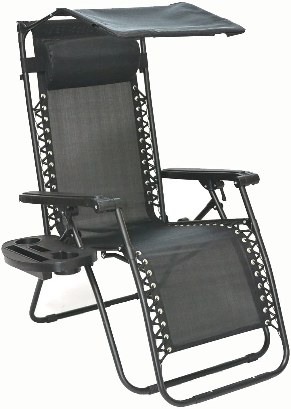 BTEXPERT CC5044B-2 Zero Gravity Chair Lounge for Relaxing, Outdoor Patio Beach Yard Garden Sunshade Utility Tray Cup Holder Case Pack (Set of 2 pcs), Two Piece, Alloy Steel, Black with Canopy