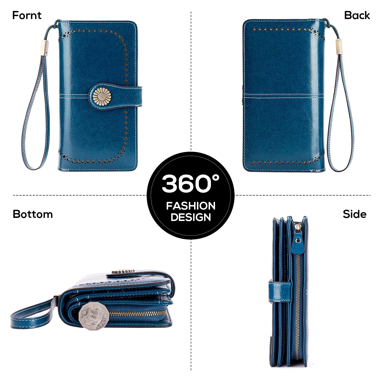 INSIFEEL Small Wallet for Women Leather Bifold Compact RFID Blocking Ladies Purse big (Navy)