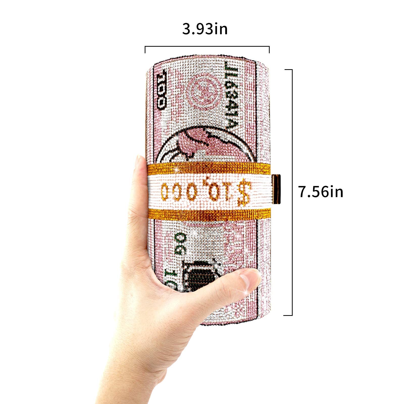 Gripit Rhinestone Clutch Purses for Women,Realistic Money Bag Purses for Party Diamond Novelty Purse Evening Handbag with Metal Chain,Pink