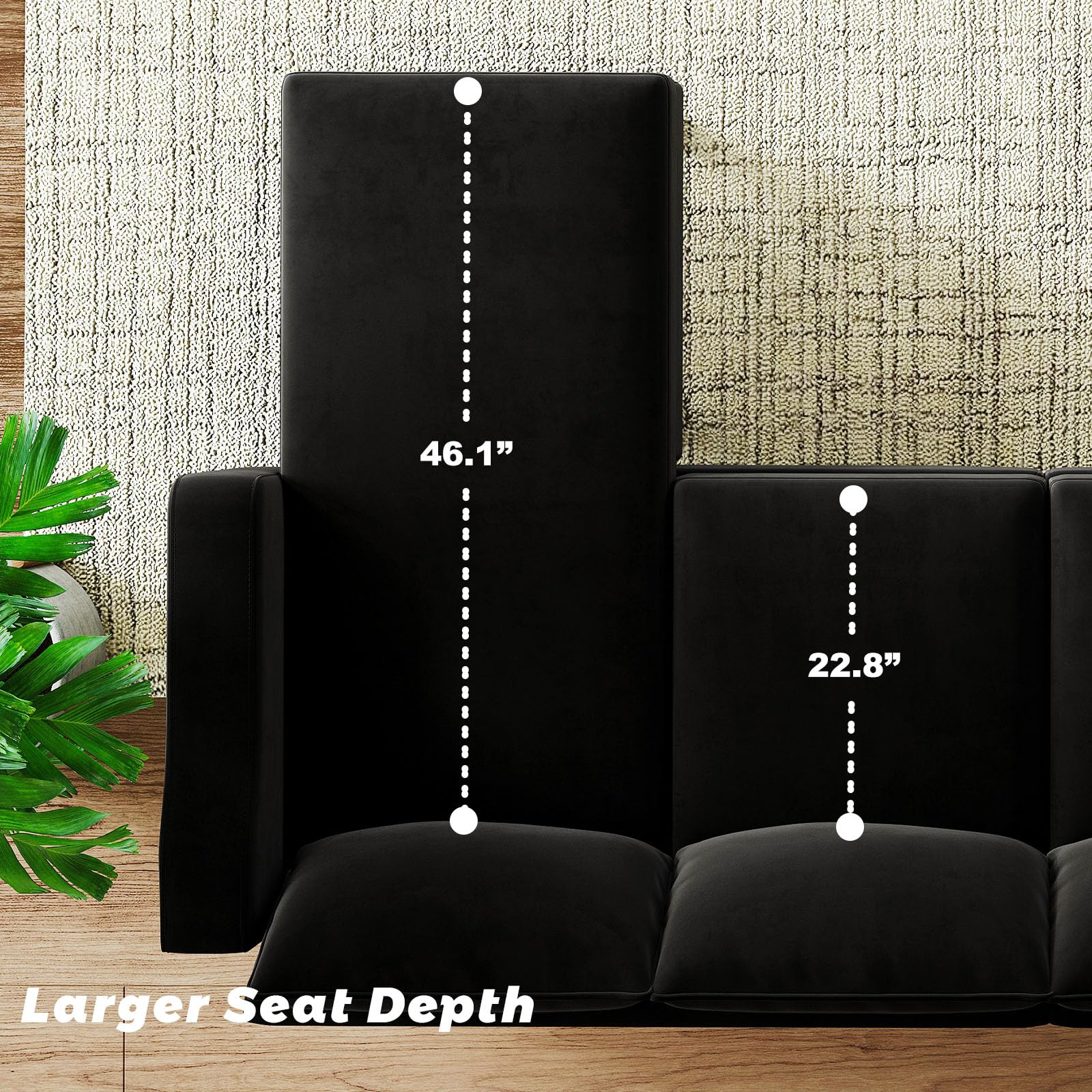 Belffin U Shaped Sectional Sofa Velvet Convertible Sofa with Reversible Chaises Sectional Couches with Ottomans for Living Room (Black)…