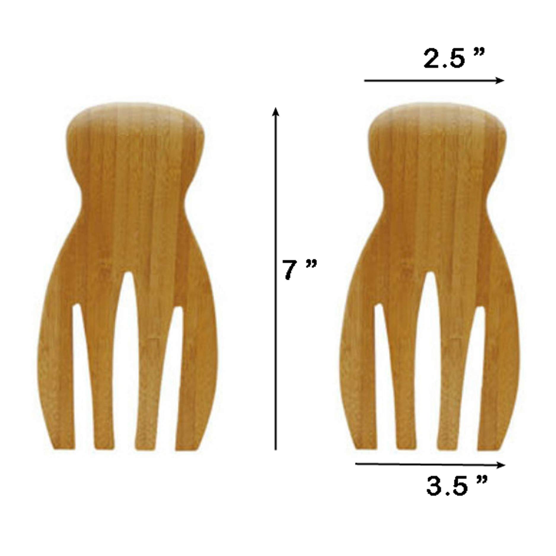 JB Home Collection 4564, Natural Bamboo Salad Hands for Salad Mixing and Serving, Bamboo Salad Fork Server Set of 2