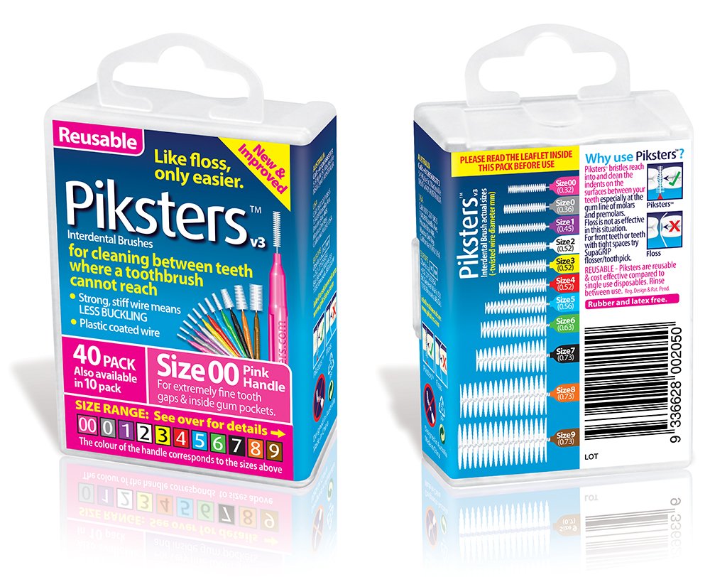 Piksters Interdental Brushes, 40 pk, Size 00, Interdental Tooth Brush for Extremely Tight Gaps, Gum Soft Bristles for Plaque Removal, Safe for Braces
