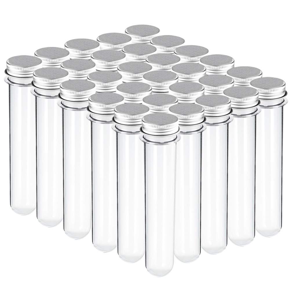 BTSD-home 29x150mm(70ml) Plastic Test Tubes with Screw Caps for Gumball Candy Storage, Bath Salt Vials, Hot Cocoa Containers, Bridal Shower, Baby Shower, Wedding, Kids Birthday Party Favors(30 Pack)