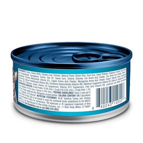Blue Buffalo Tastefuls Wet Cat Food Paté, Made with Natural Ingredients, Turkey and Chicken Entrée, 3-oz Cans (24 Count)