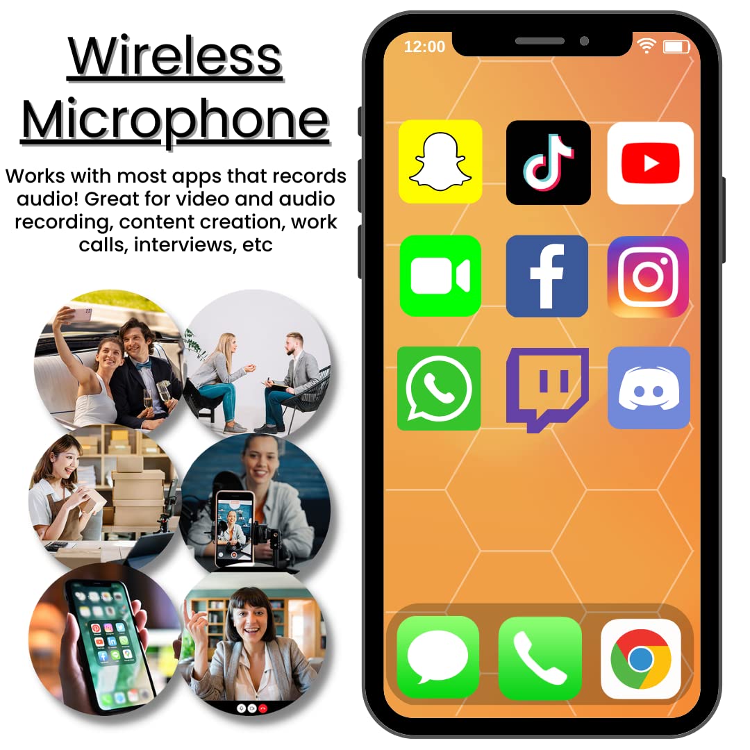 APLIXZI Wireless Lavalier Microphone for iPhone, iPad, Android & Laptop (Set of 2), 2.4GHz Mini Microphone for Video Recording, YouTube, TikTok, Vlogging, Interviews, Plug and Play, Noise Reduction