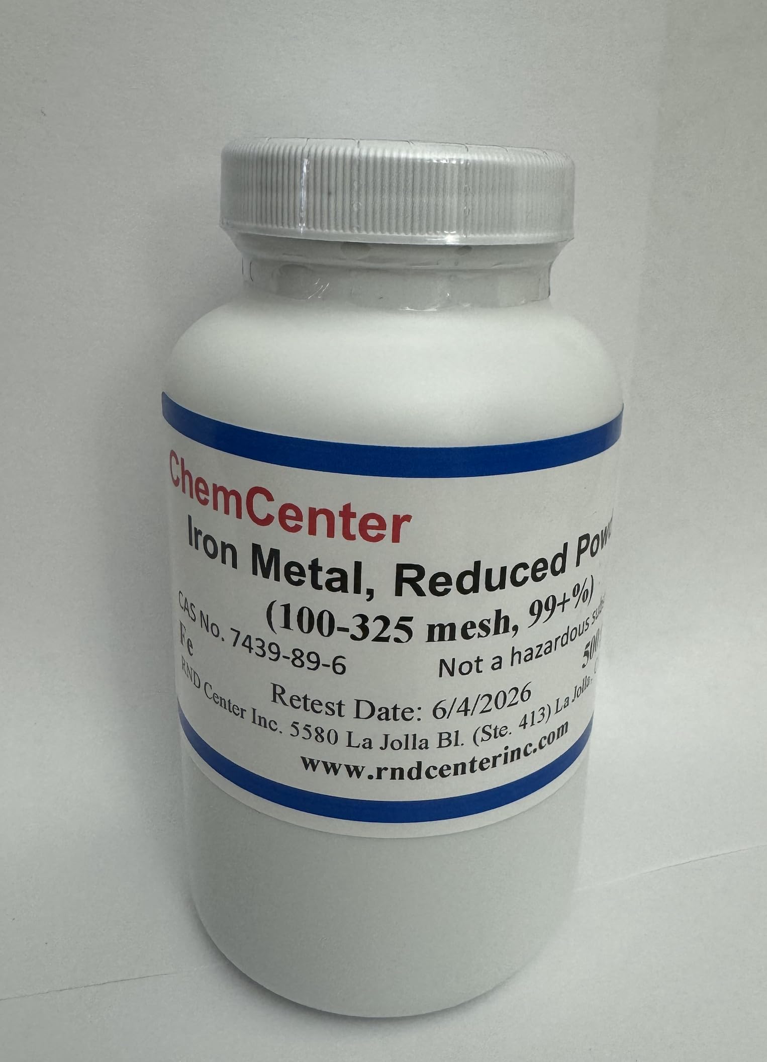 Iron Metal, Powder, 99% min., 100-325 mesh, 500 Grams