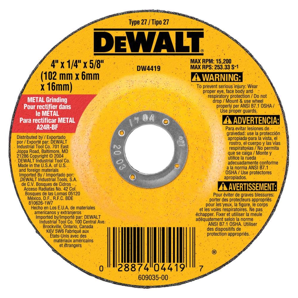 Black & Decker DW4419 1/4" Thick Grinding Wheel with 4" Diameter and 5/8" Arbor