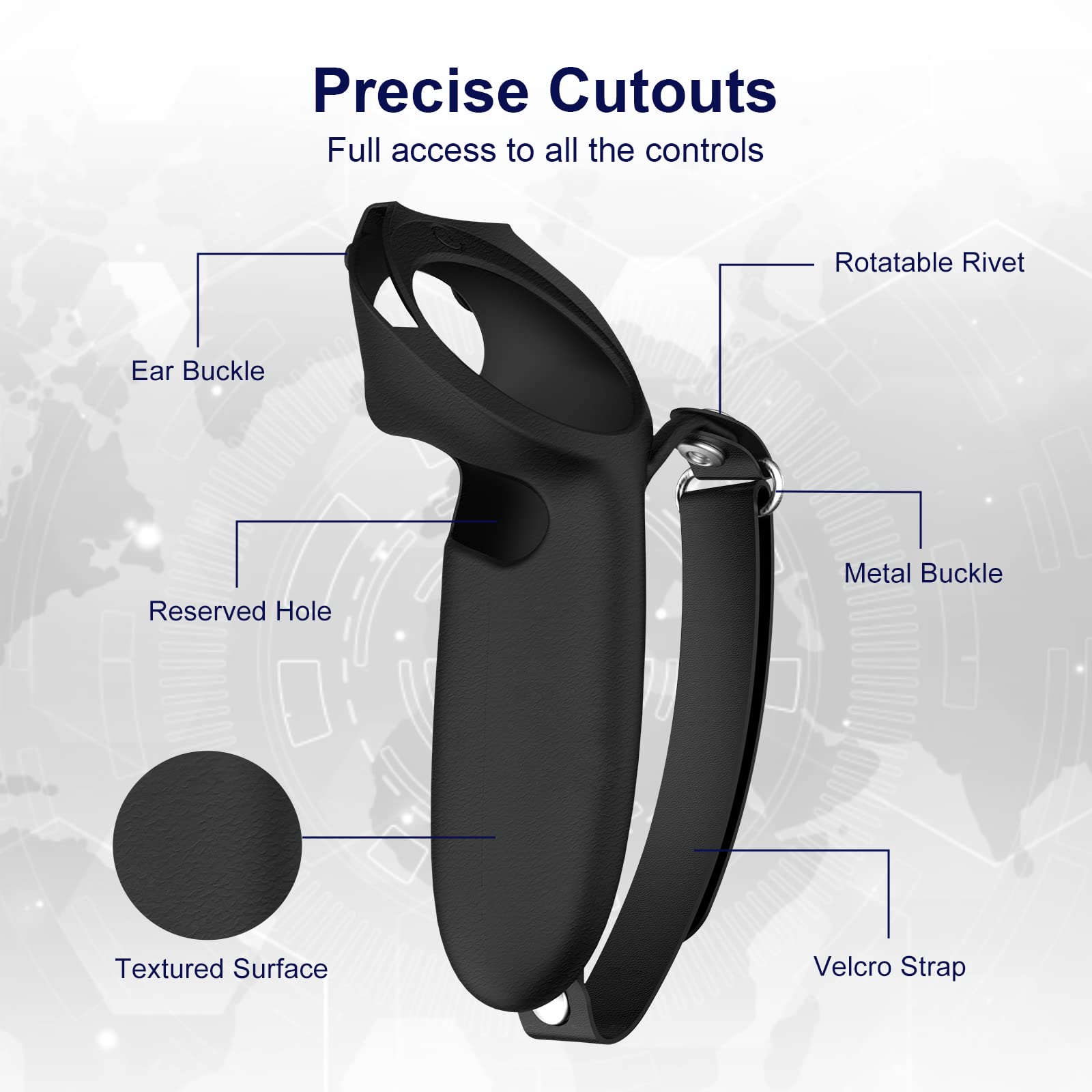 XFORTEN Controller Extension Grips Cover for Oculus Quest 2, Controller Protector with Adjustable Knuckle Straps, for Enhanced Comfort in VR Game Accessories and Beat Saber (Black)…