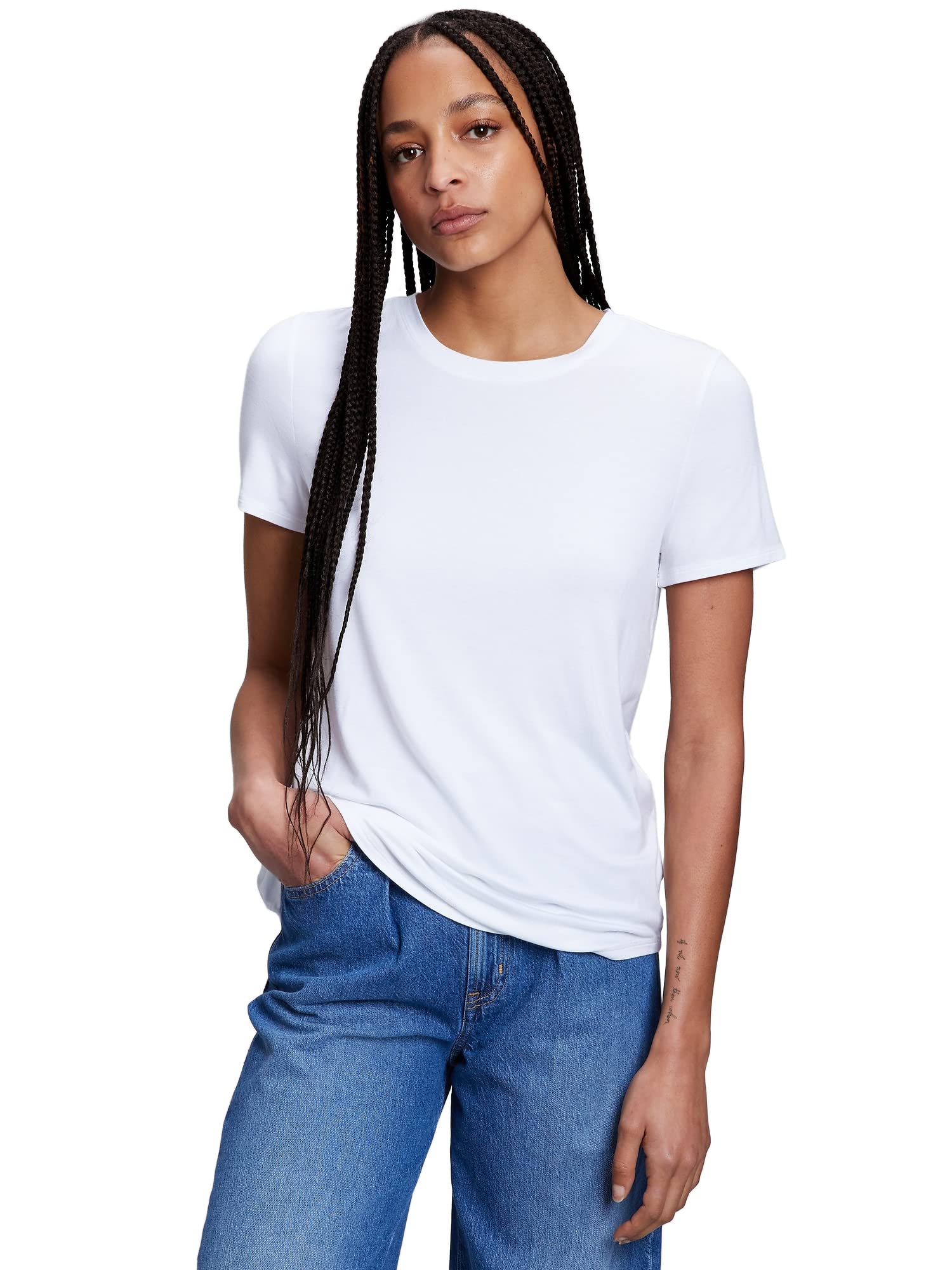 GAP Womens Luxe Short Sleeve Crew Neck T-Shirt T Shirt, White V2 Global, Large US
