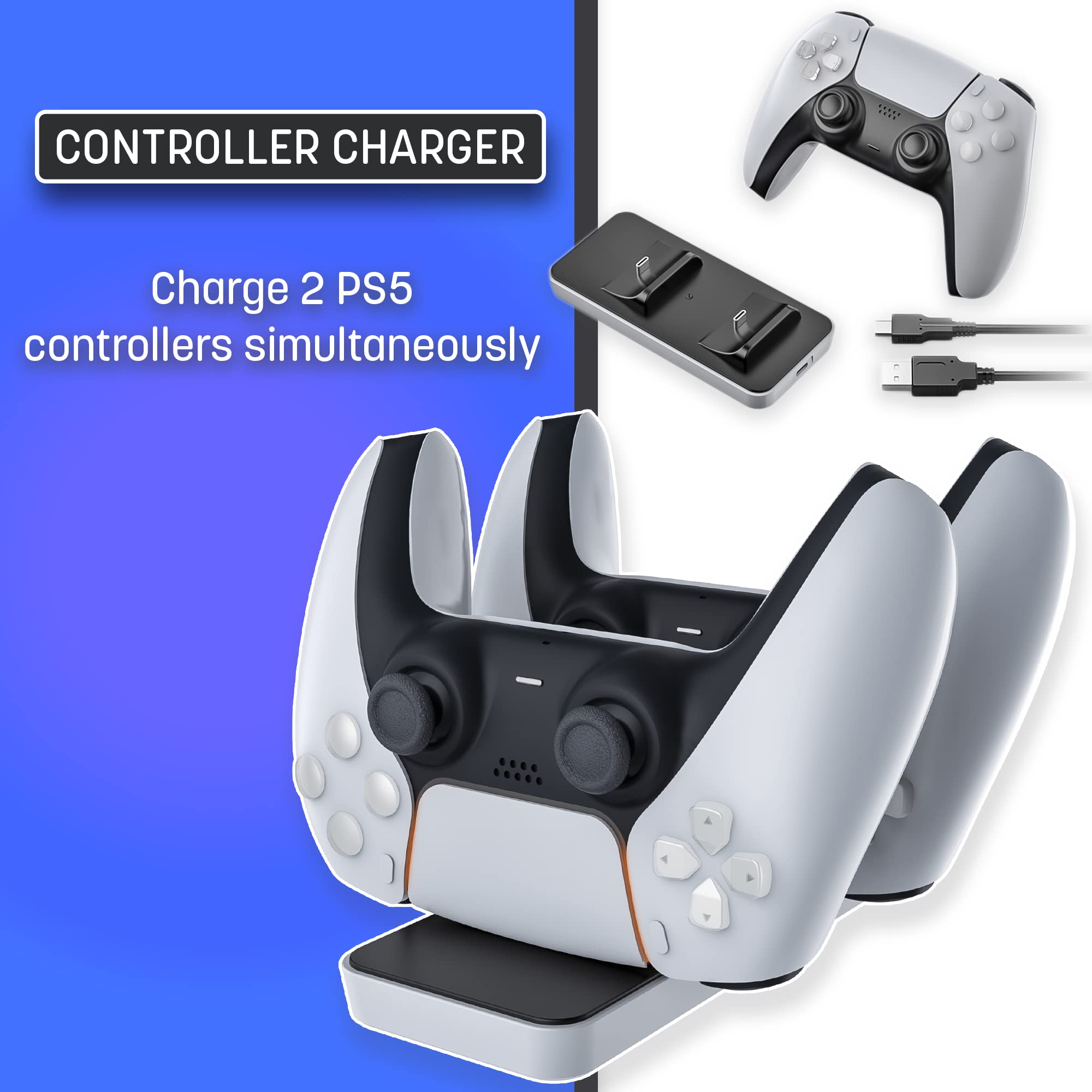 ADZ 3 in 1 Game Console Organizer, PS5 Accessories Set -12 Disc Universal Game Storage Tower, Dualsense PS5 Controller Charger and Headphone Hook for PS5