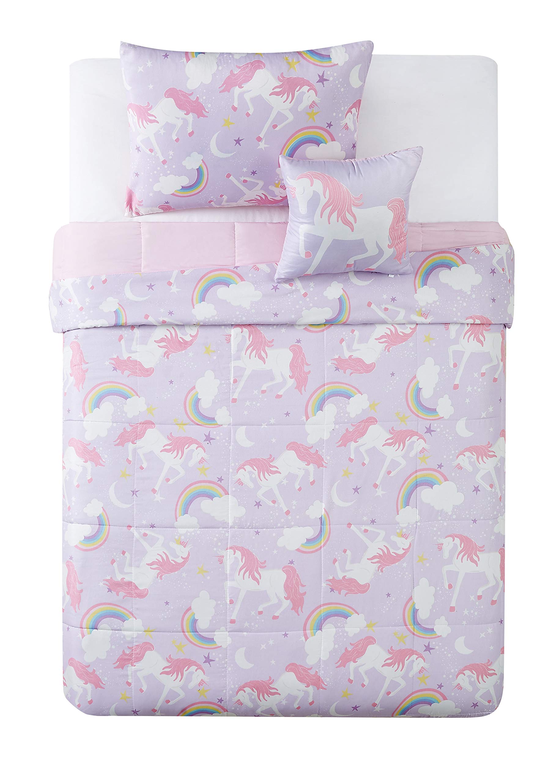 My World Rainbow Unicorn 3-Piece Comforter Set, Purple/Pink, Twin