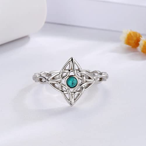 APOTIE Sterling Silver Turquoise Ring - S925 Celtic Knot Vintage Openwork Rings Jewelry for Women