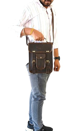 URBAN DEZIRE Men's Genuine Leather Small Messenger Satchel iPad Tablet Bag 11 inch compatible with Apple product