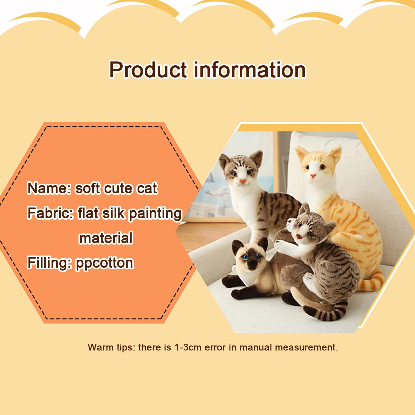 GUDVES Siamese Cat Stuffed Animal, Shorthair Cat Realistic Plush Cat Stuffed Toys, Gift for Kids 12inches (B)
