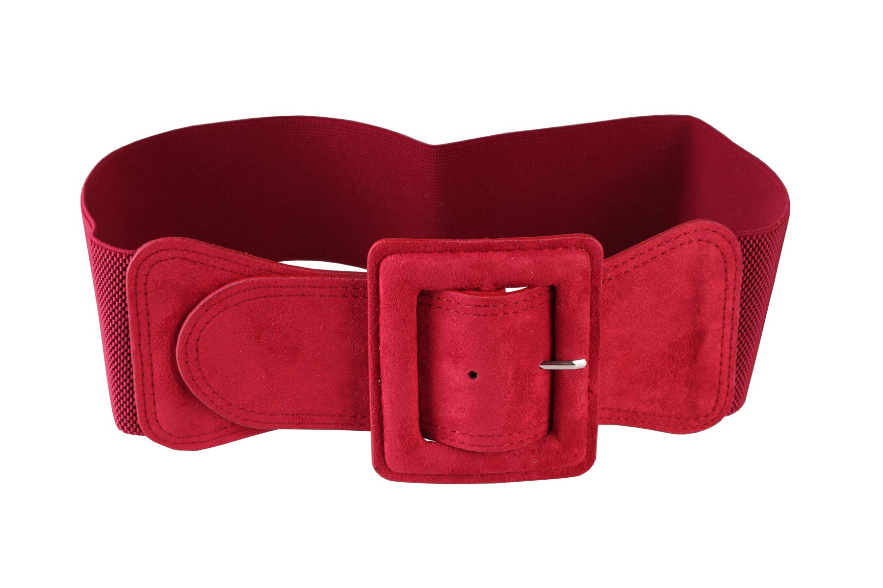 Aecibzo Women's Wide Elastic Waist Belt Waistband Plus Stretchy Cinch Belts (Fit waist 27"-33.5", Red)