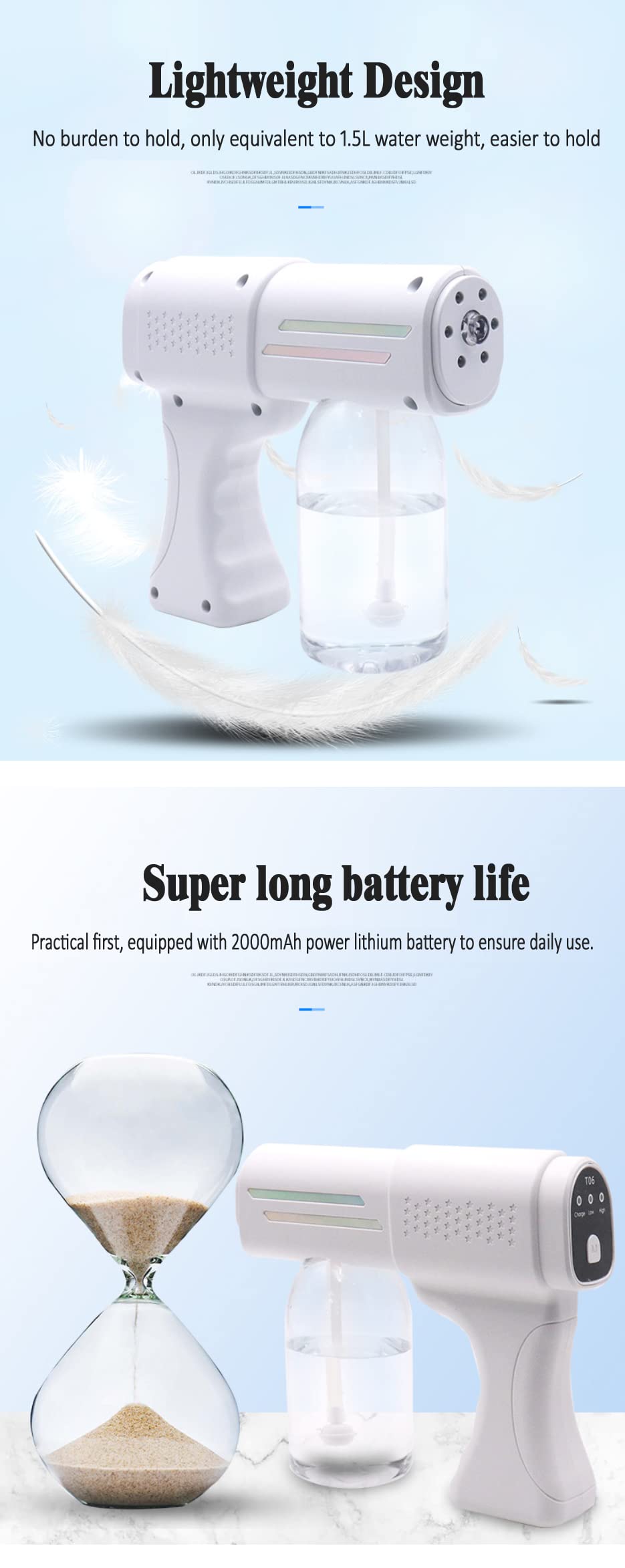 binglan Nano Atomization Disinfection Gun, Rechargeable Portable Handheld with 380ml Capacity Blue Light Spray Disinfection Gun,for Home,Office,School,Disinfection and Other Places,White