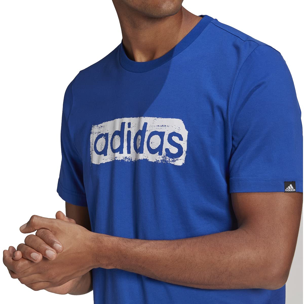 ADIDAS Men's Brushstroke Logo Crewneck T-Shirt Blue/White