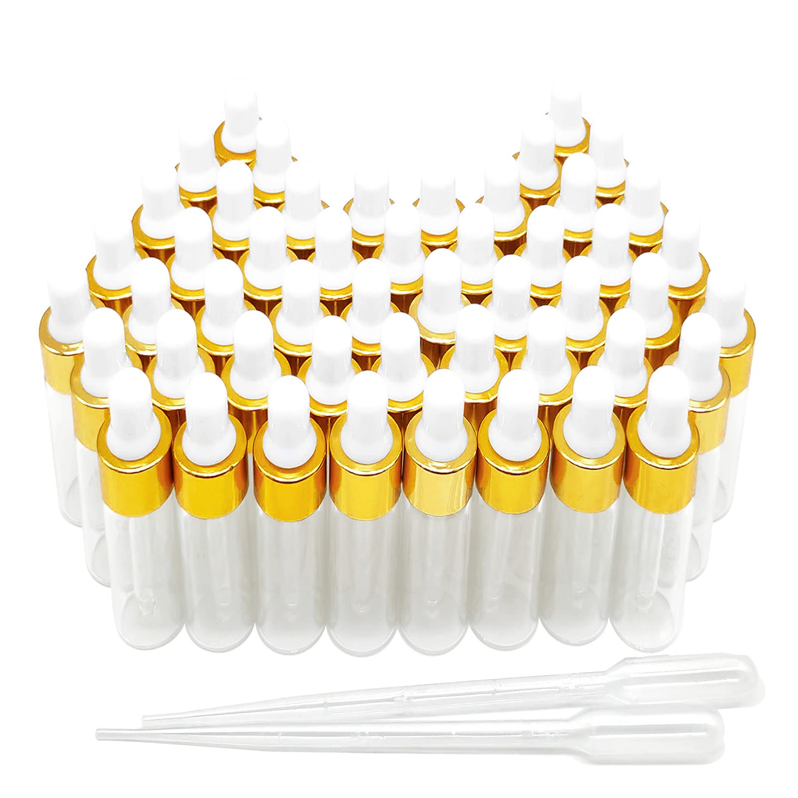 BEGIKET 50PCS Transparent Sample Dropper Bottles, 5ml Mini Essential Oil Dropper Bottles, Perfume Bottles with 2 Plastic Droppers for Travel Test Samples