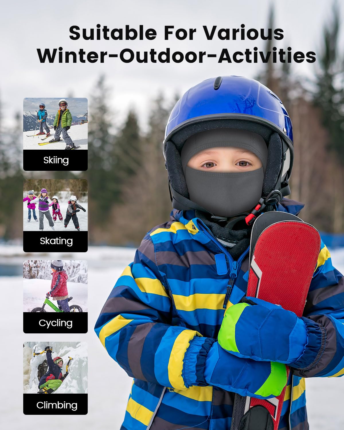 Aegend Kids Balaclava Windproof Ski Face Warmer for Cold Weather Winter Sports Skiing, Running, Cycling, 1 Piece, 4 Colors Gray