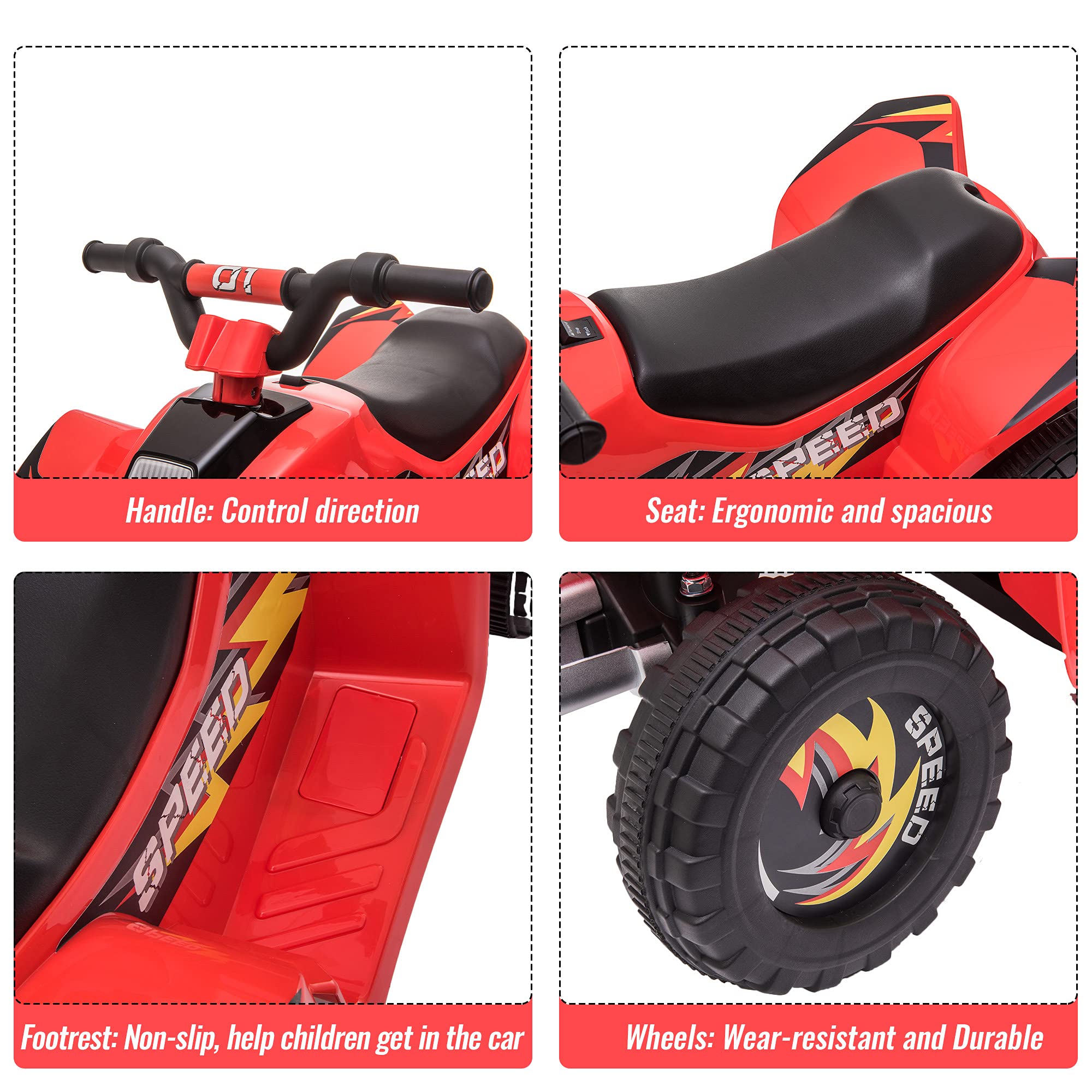 COLOR TREE Kids ATV, 6V Battery Powered Kids Electric Vehicle, 4 Wheeler Quad, 2 Speeds, Forward/Reverse Switch, Motorized Ride On Mini Vehicle Car for Toddlers Boys Girls, Ride on ATV