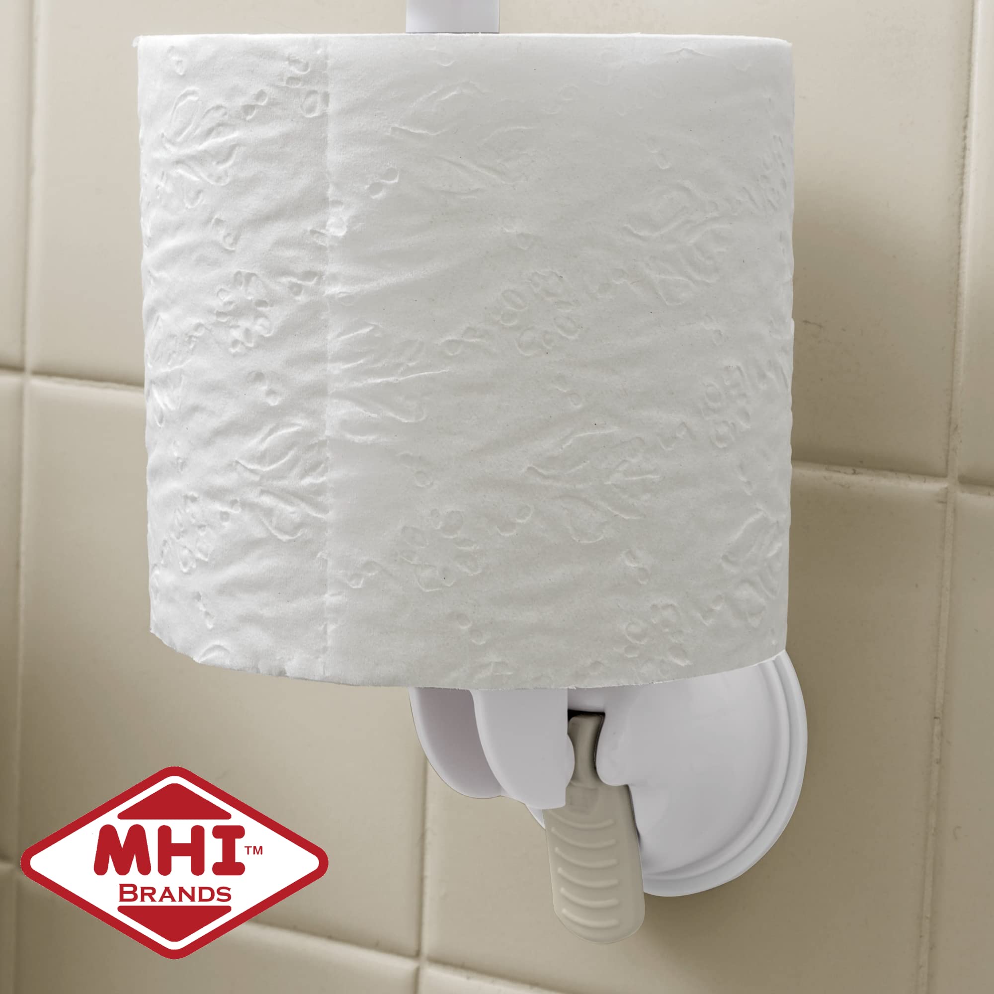 Safe-er-Grip Toilet Paper Holder; Wall Mount 2.5 Inch Suction Cup Toilet Paper Roll Holder; Modern White TP Holder