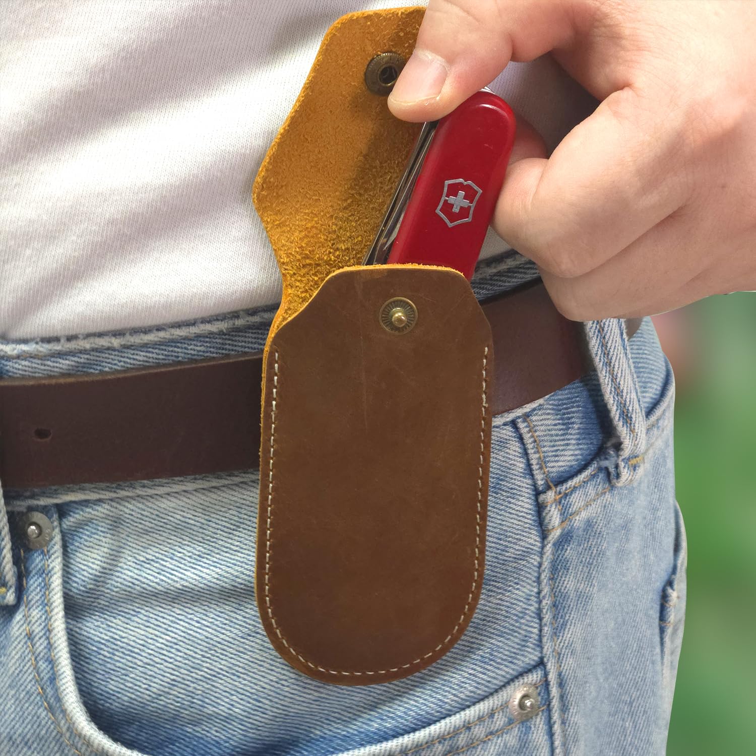 Biobasedon Leather Knife Sheath for Belt Knife - Case Knife Holder for Swiss Army Knife, Buck Pouch for 4 Inch Folding Knife(Not for Buck 110