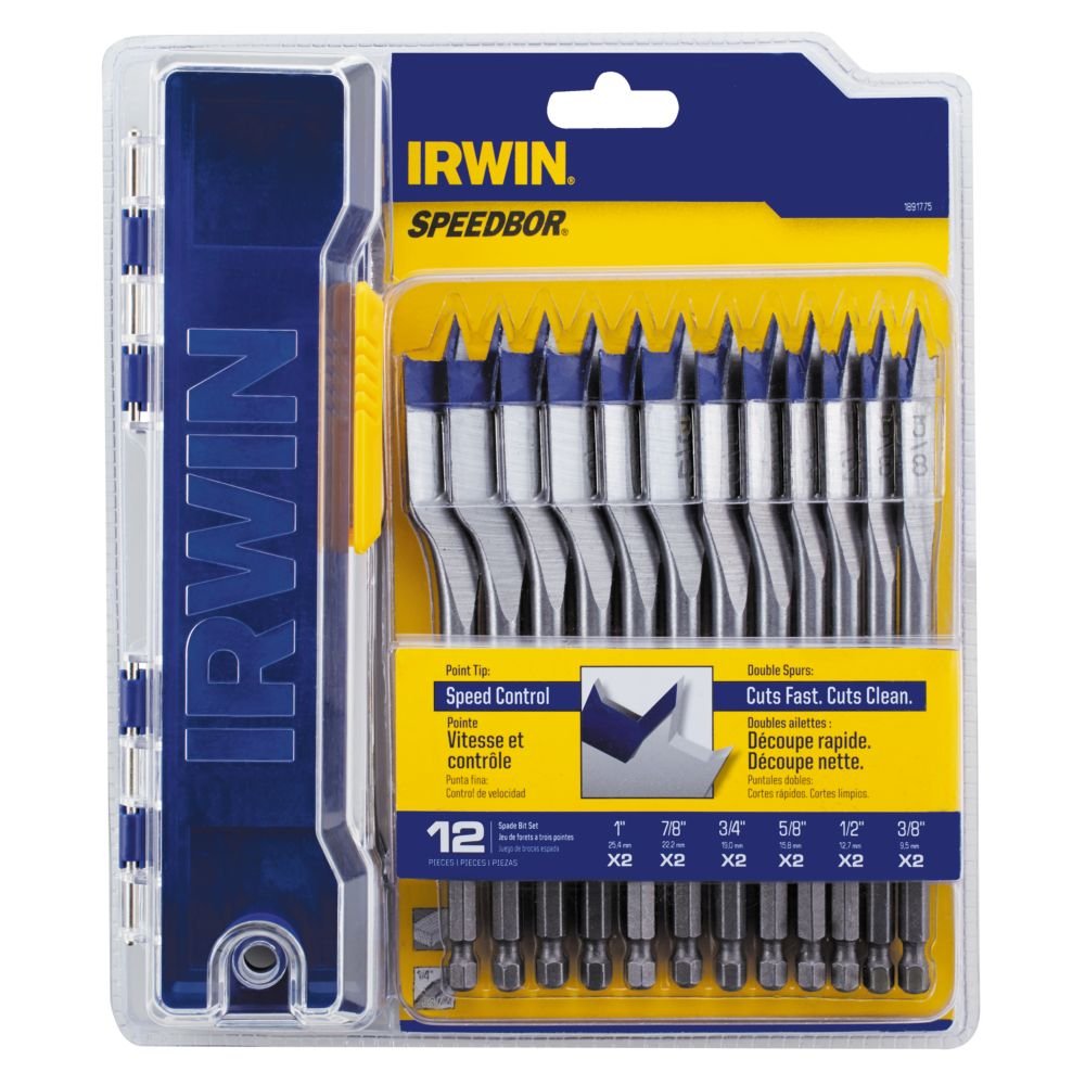 Speedbor 1891775 Irwin Tools Blue-Groove Spade Bits, 12-Piece, Slim Case