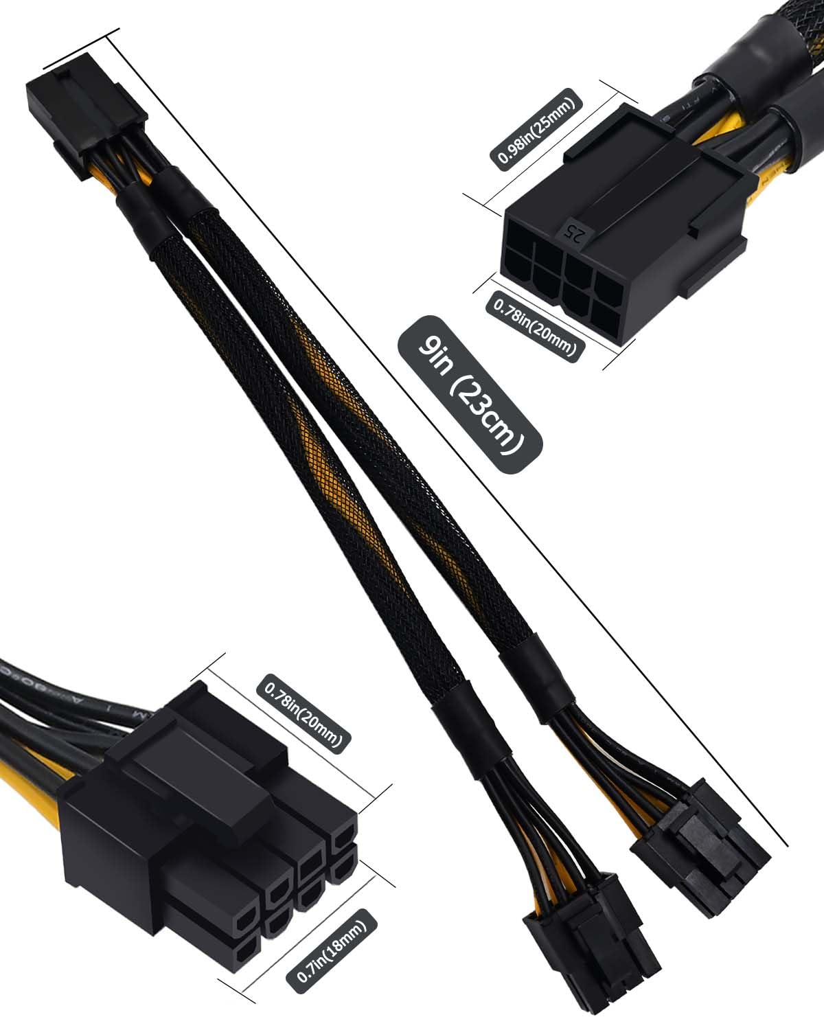 COMeap 8 Pin PCIe Splitter Cable, GPU VGA PCIe 8 Pin Female to 3X 8 Pin(6+2) Male PCI Express Adapter Extension for Bitcoin Ethereum Mining 11.4-inch(29cm)