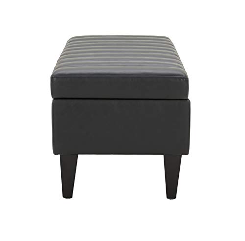 Amazon Brand – Rivet Rectangular Channel-Faux Leather Tufted Velvet Storage Ottoman with Soft-Close Hinge, 45.3"W, Black
