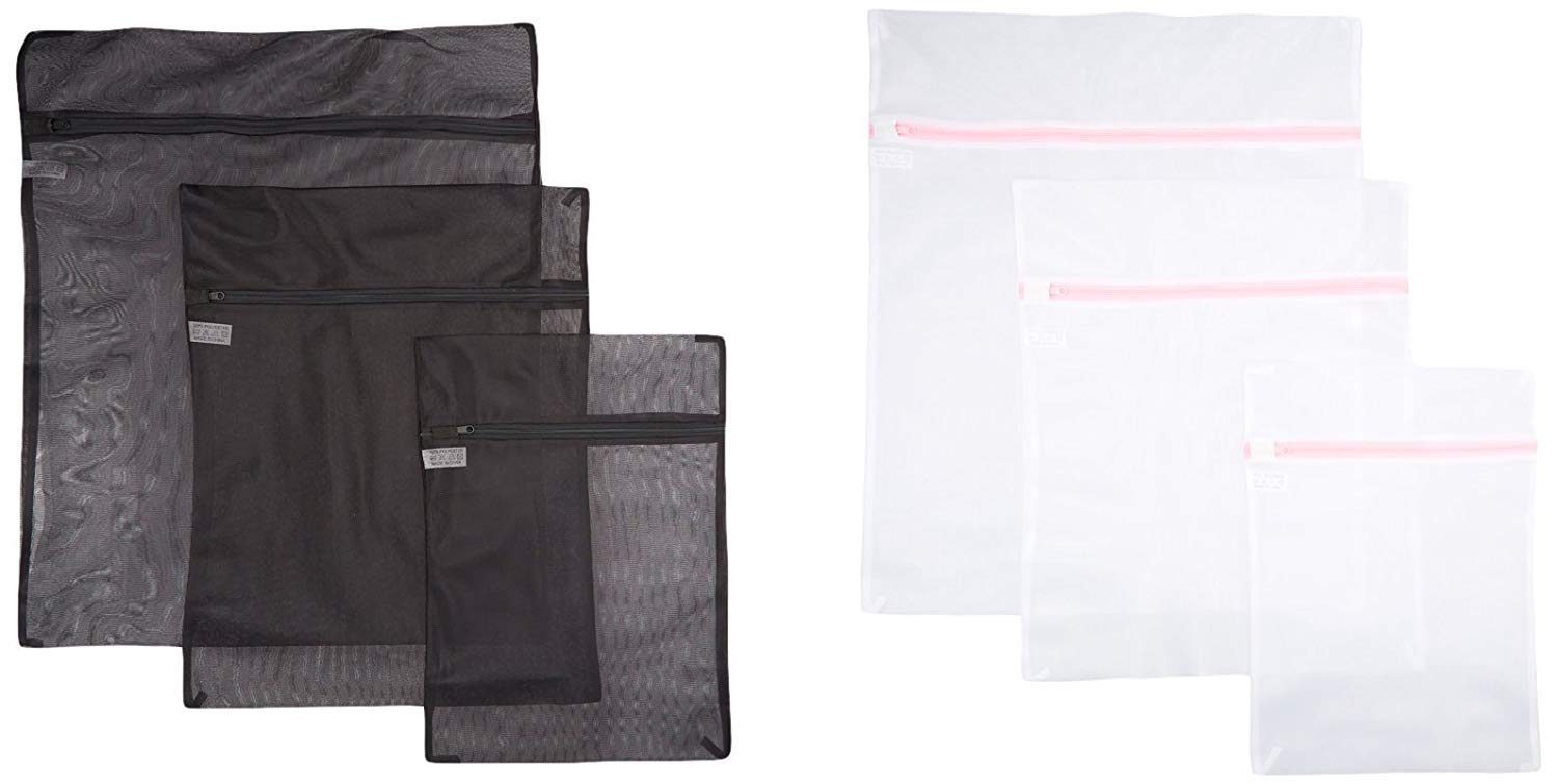 Lotus Home Mesh Delicates Laundry Wash Bag for Blouse, Hosiery, Stocking, Underwear, Bra and Lingerie Travel Laundry Bag with Rust Less Zipper, Black/White, Set of 6 (Black & White)