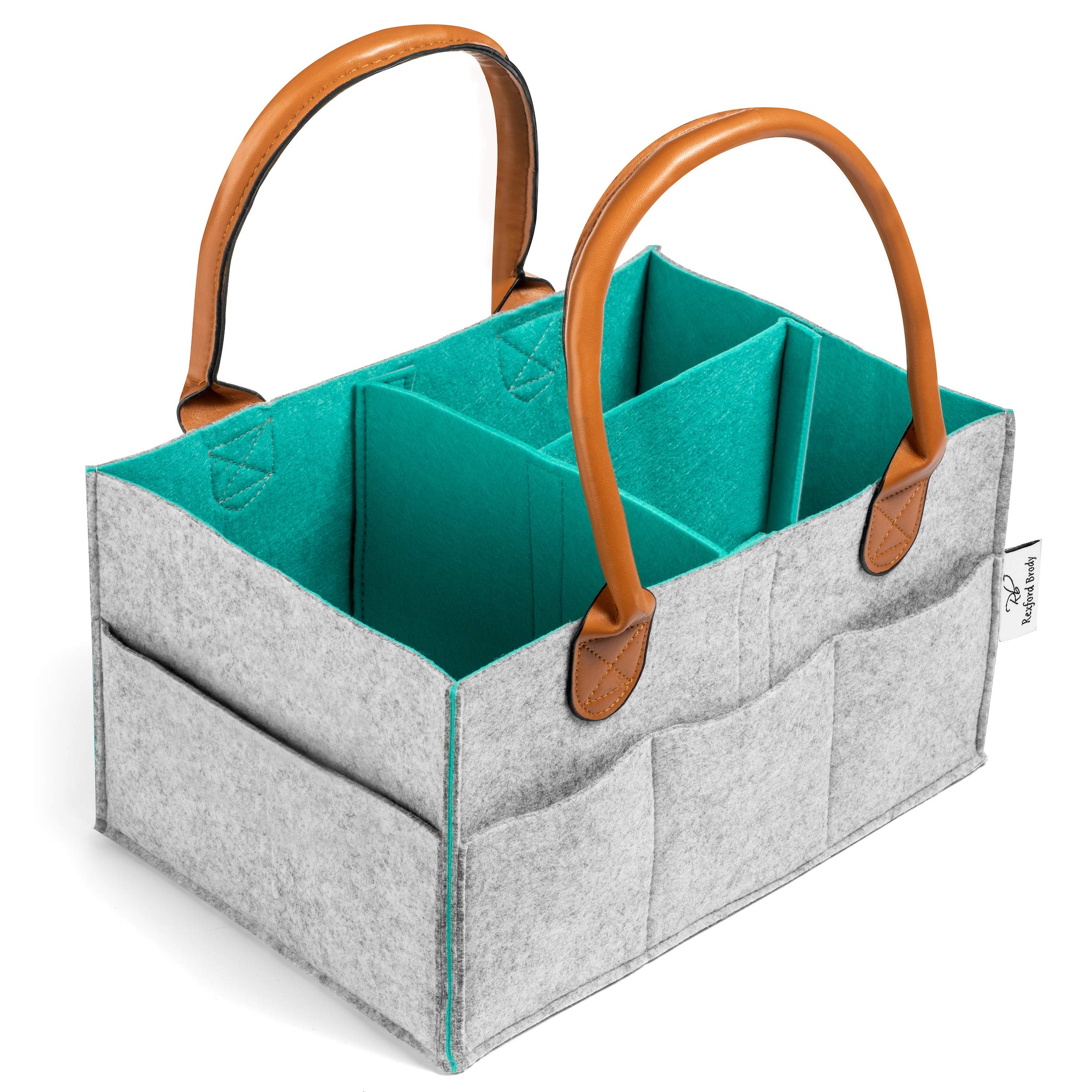 Rexford Brody Diaper Caddy Organizer - Extra Sturdy Double-Wall Felt Construction with Thick Leather Handles - Use for Any Portable Storage Needs - Stylish & Modern Two-Color Design