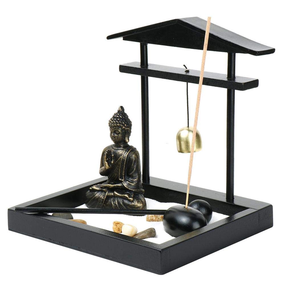 Buddha Incense Sticker Burner Holder with Bell, Bell Beater - Zen Statue Ornament for Desk Home Décor (1:15x14x13cm)