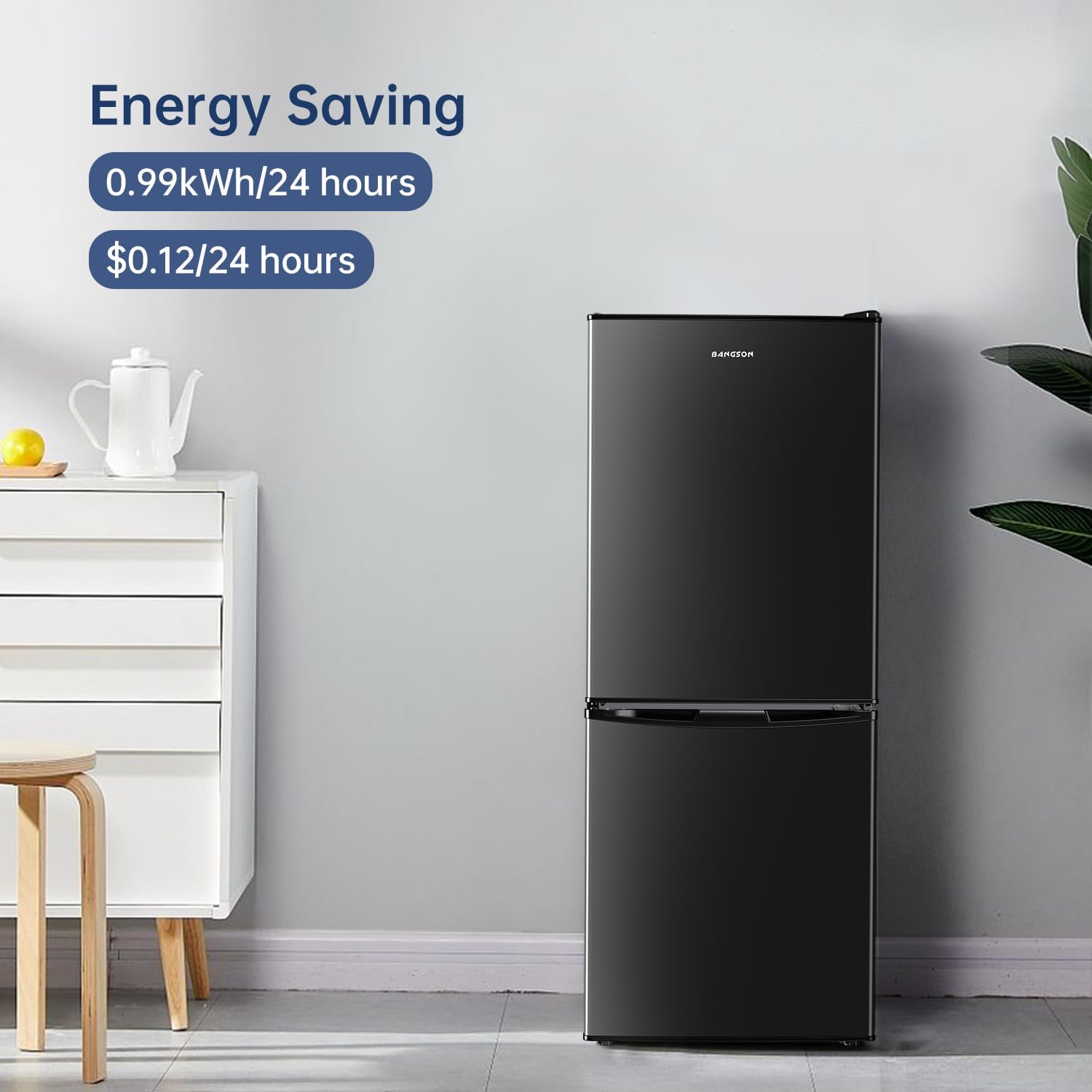 BANGSON Small Refrigerator with Freezer, 4.0 Cu.Ft, Small Fridge with Freezer, 2 Door, with Bottom Freezer, Refrigerator for Apartment Bedroom Dorm and Office, Black