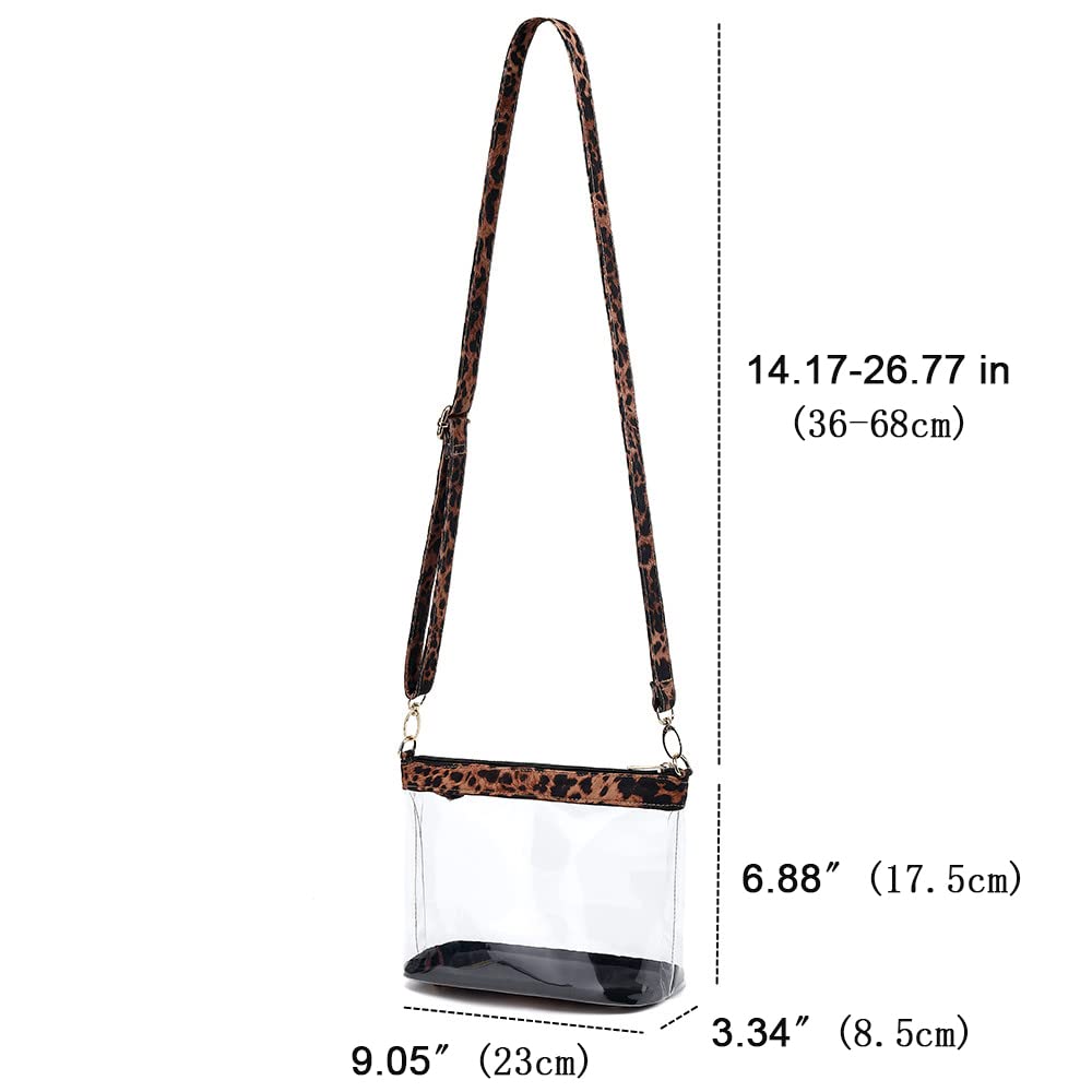 LOXOMU Clear Purses for Women Stadium, Leopard Print Clear Crossbody Bag, Clear Bag and Handbag with Adjustable Shoulder Strap for Work, Travel, Concerts (Brown)