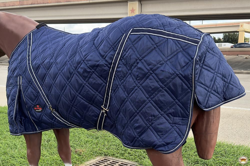 HILASON Western Horse Stable Blanket Quilted | Horse Blanket | Horse Blankets for Winter | Water Resistant Stable Blankets for Horses | Blankets for Horses | Blue | 78 Inches