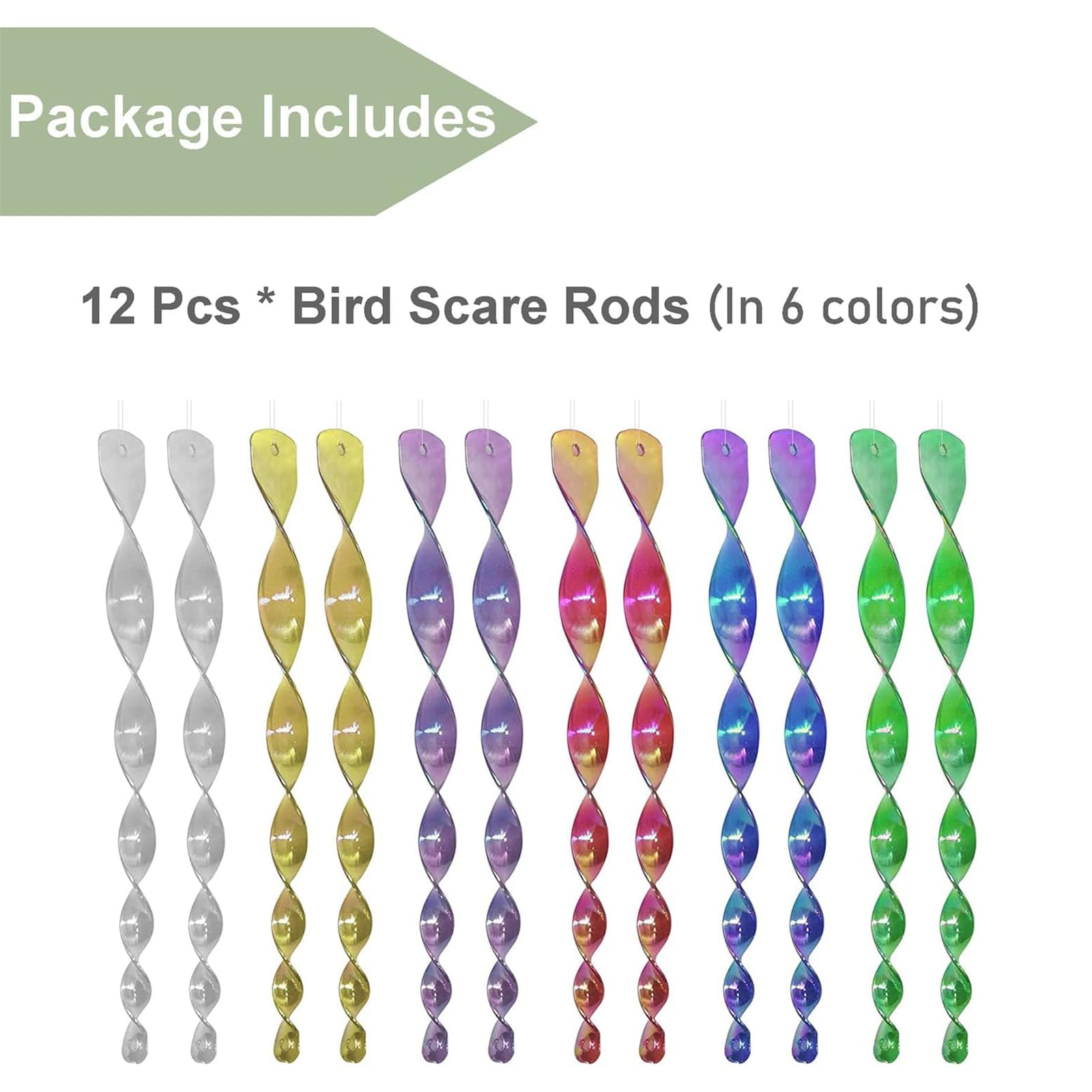Bird Scare Devices, Reflective Bird Scare Rods Reflector Deterrent to Keep Birds Away from House Patio, 12 Pack