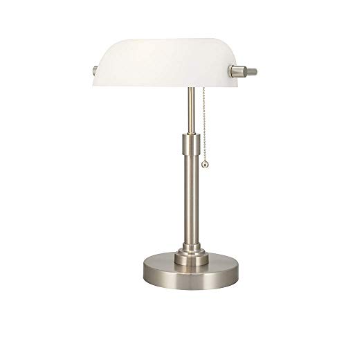 Amazon Brand β Ravenna Home Classic Straight Banker's Task Desk Lamp with LED Light Bulb, 16"H, Brushed Nickel