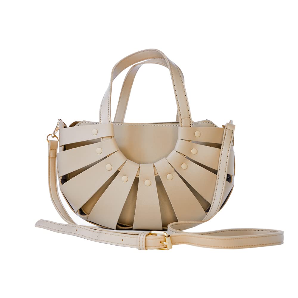 ADYAQRI Hollow semi-circular women's shoulder bag, summer soft leather woven crossbody bag, Stitching portable ladies handbag