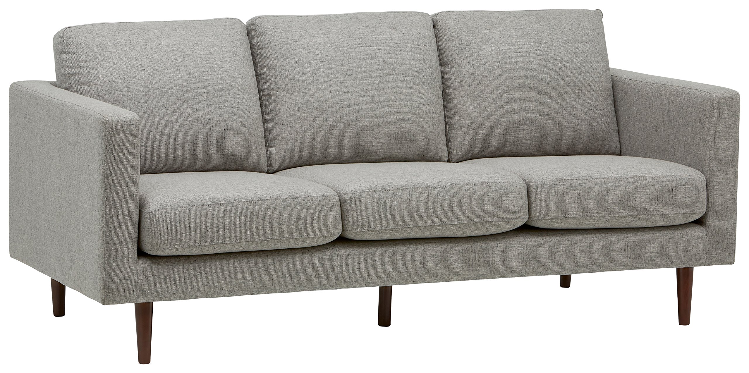 Amazon Brand Rivet Revolve Modern Upholstered Sofa Couch, 80";W, Grey Weave & Sloane Mid-Century Angled Leg Modern Ottoman, 31.9";W, Pebble