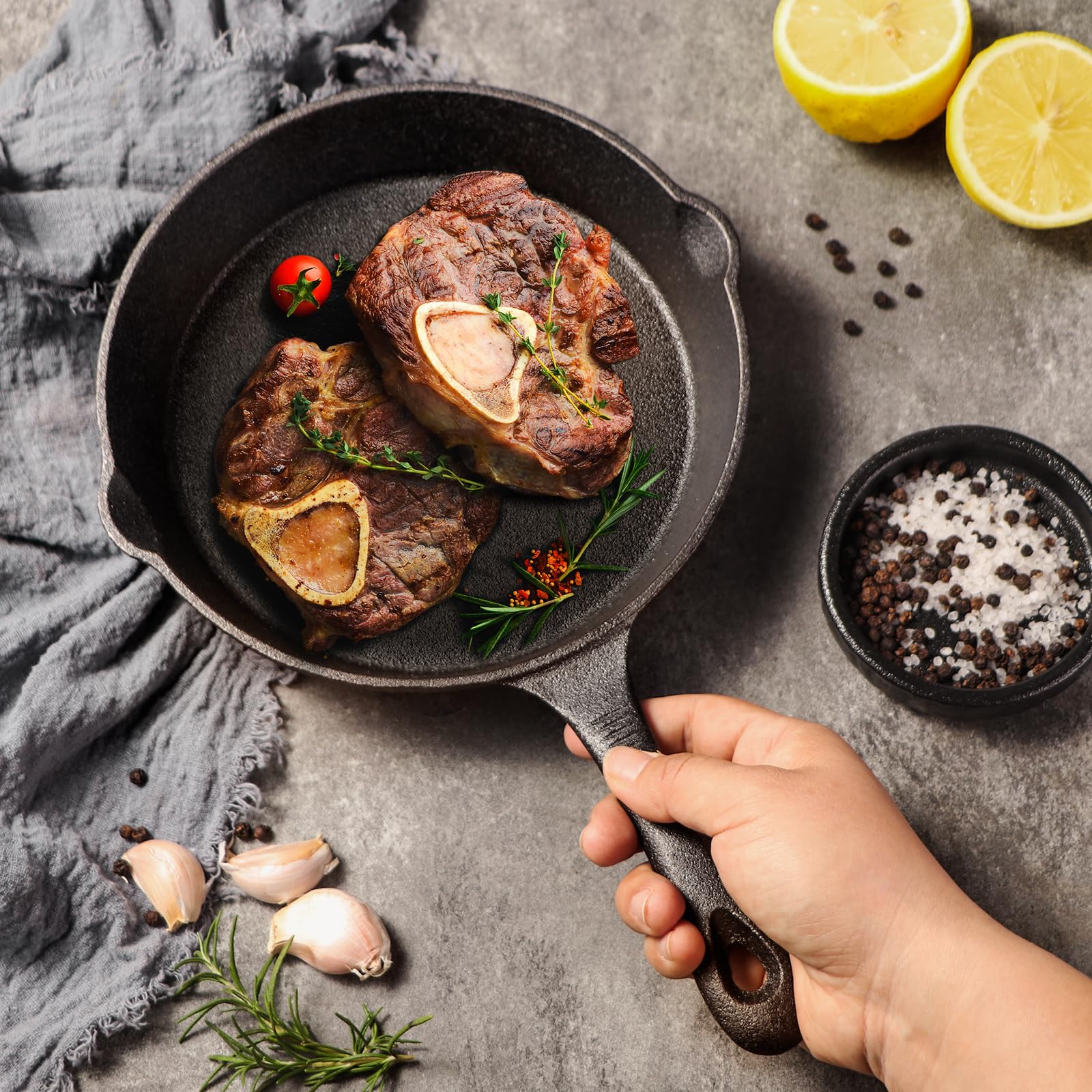 CherHome Cast Iron Skillets 3 Piece,Pre-Seasoned Cast Iron Frying Pan,Cast Iron Fry Pan Skillet Set Includes 6.5in,8in,10in Pans,Ideal for Use on any Type of Cooktop,Oven Safe